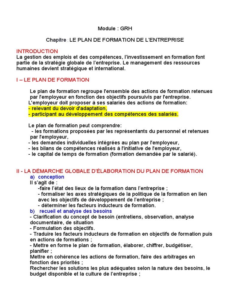 Plan de Formation | PDF | Emploi | Économie
