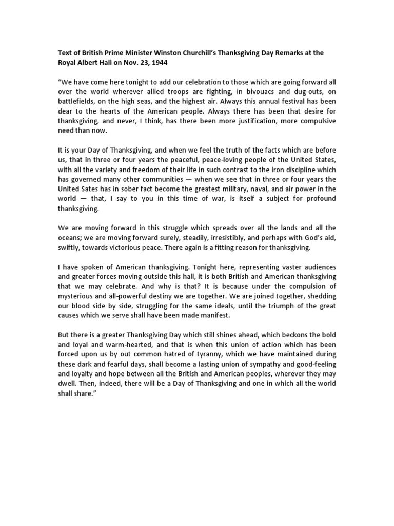Churchill Thanksgiving Speech | PDF