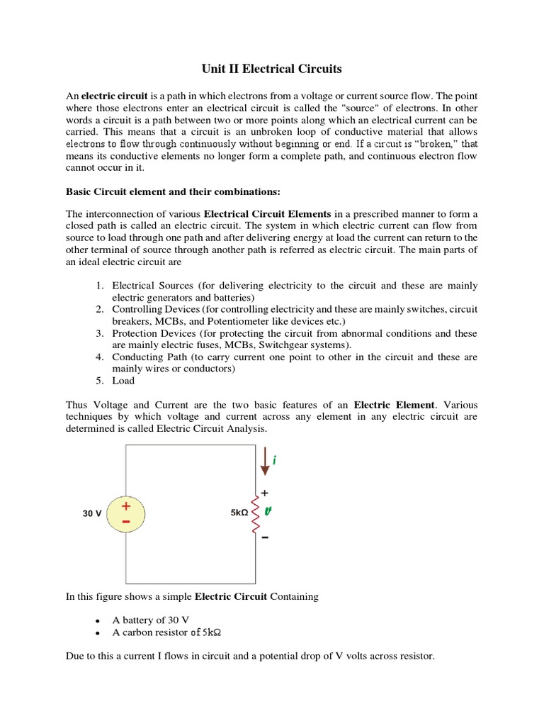 Unit II Electrical Circuits: Basic Circuit Element and Their ...