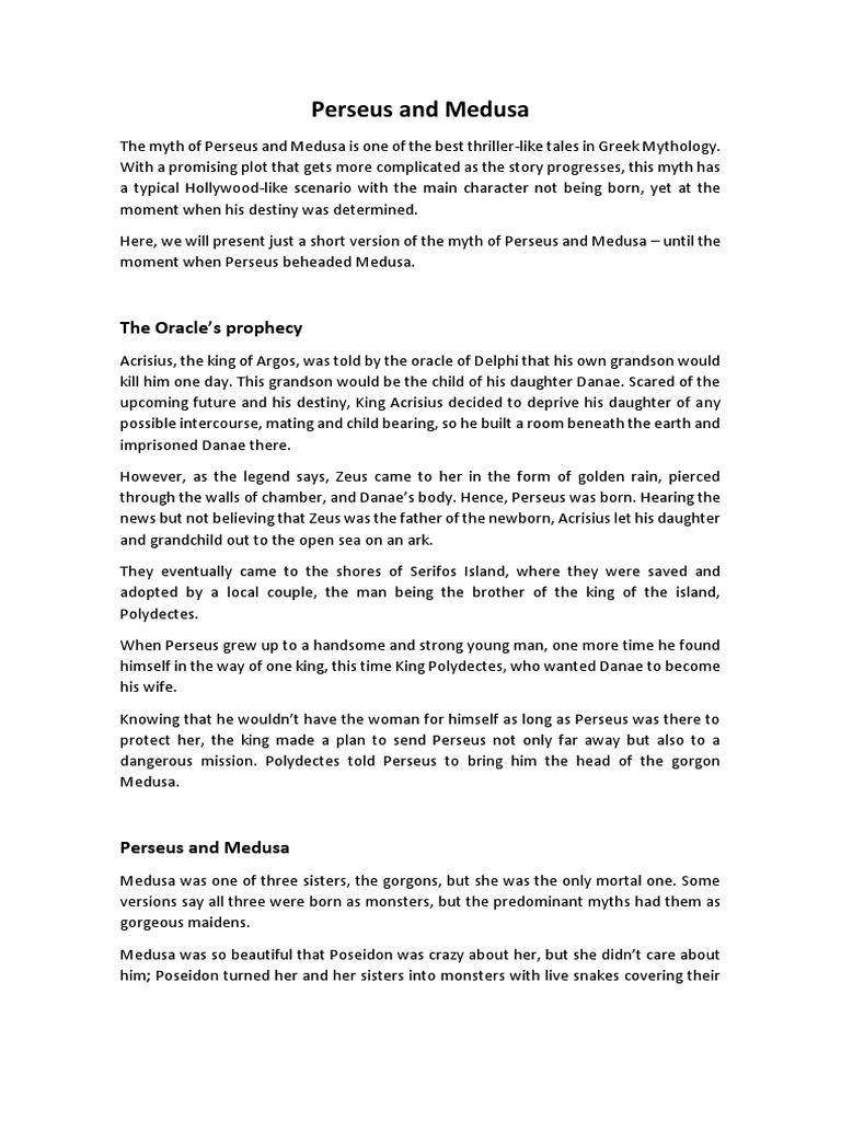Perseus and Medusa: A Myth Summary | PDF | Medusa | Mythological Characters