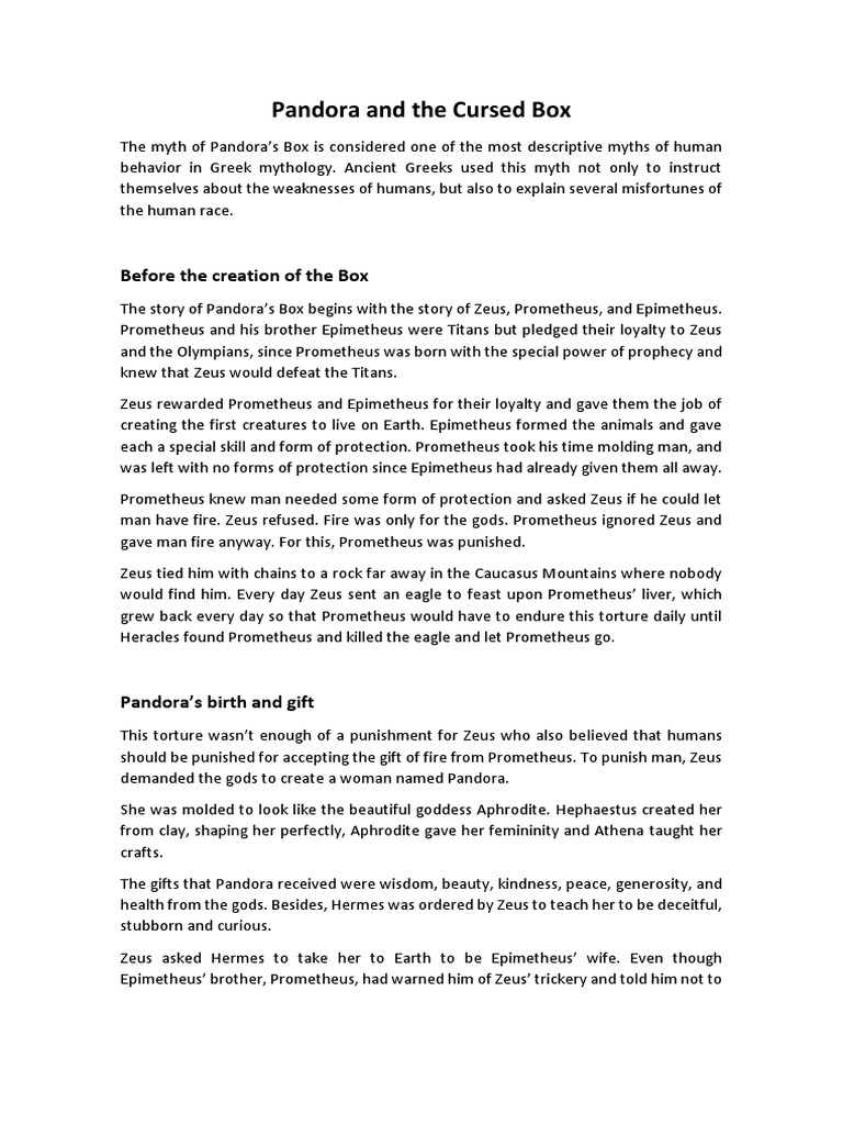 Pandora and The Cursed Box PDF | PDF | Prometheus | Greek Mythology