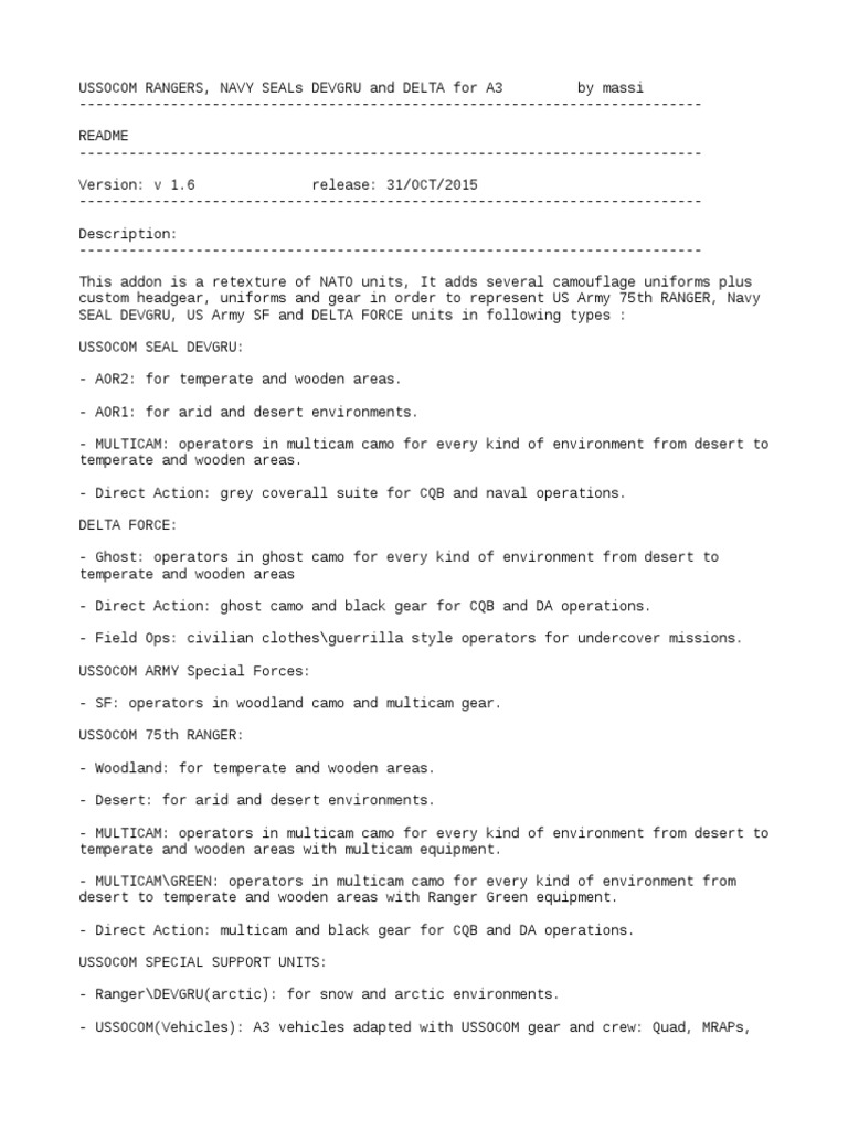 SOCOM - DEVGRU - A3 - V 1.6 README | PDF | United States Special ...