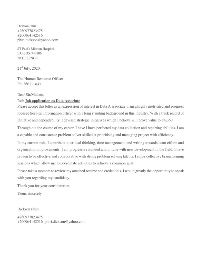 Cover Letter DATA Associate | PDF