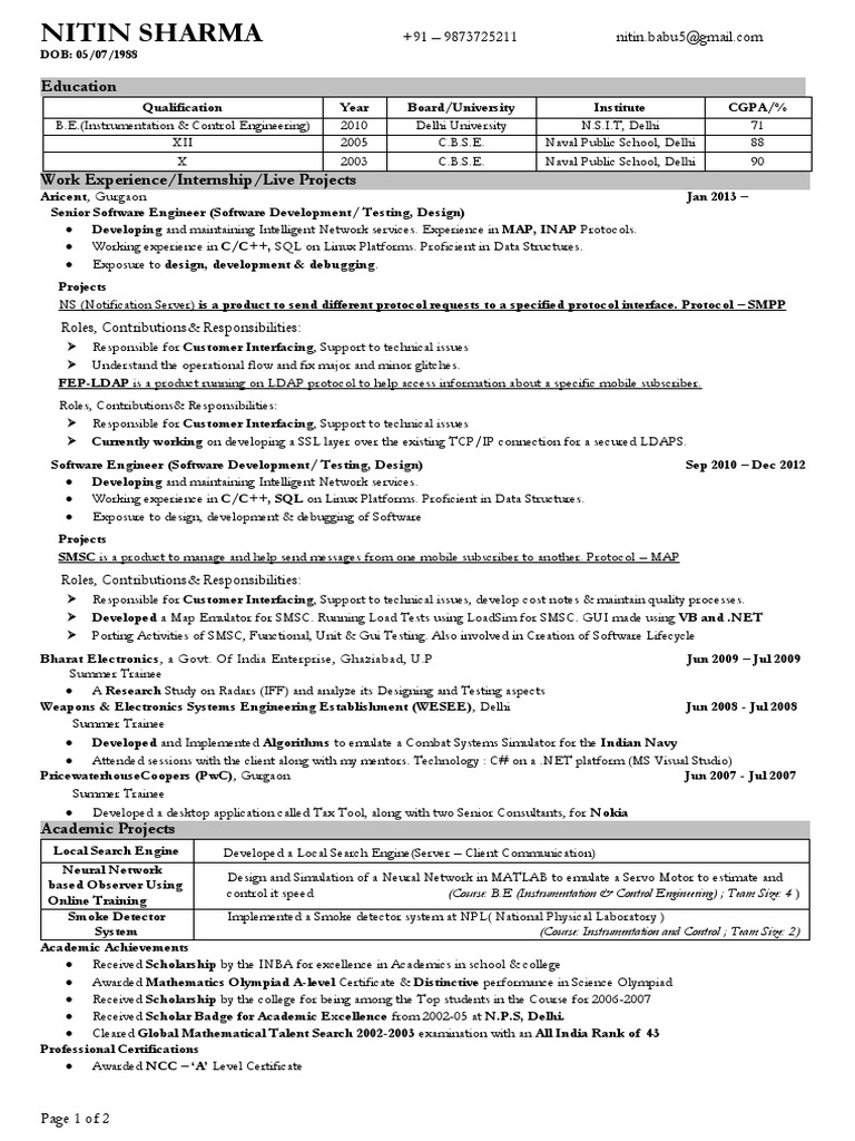 Resume NSIT | PDF | Network Architecture | Computing