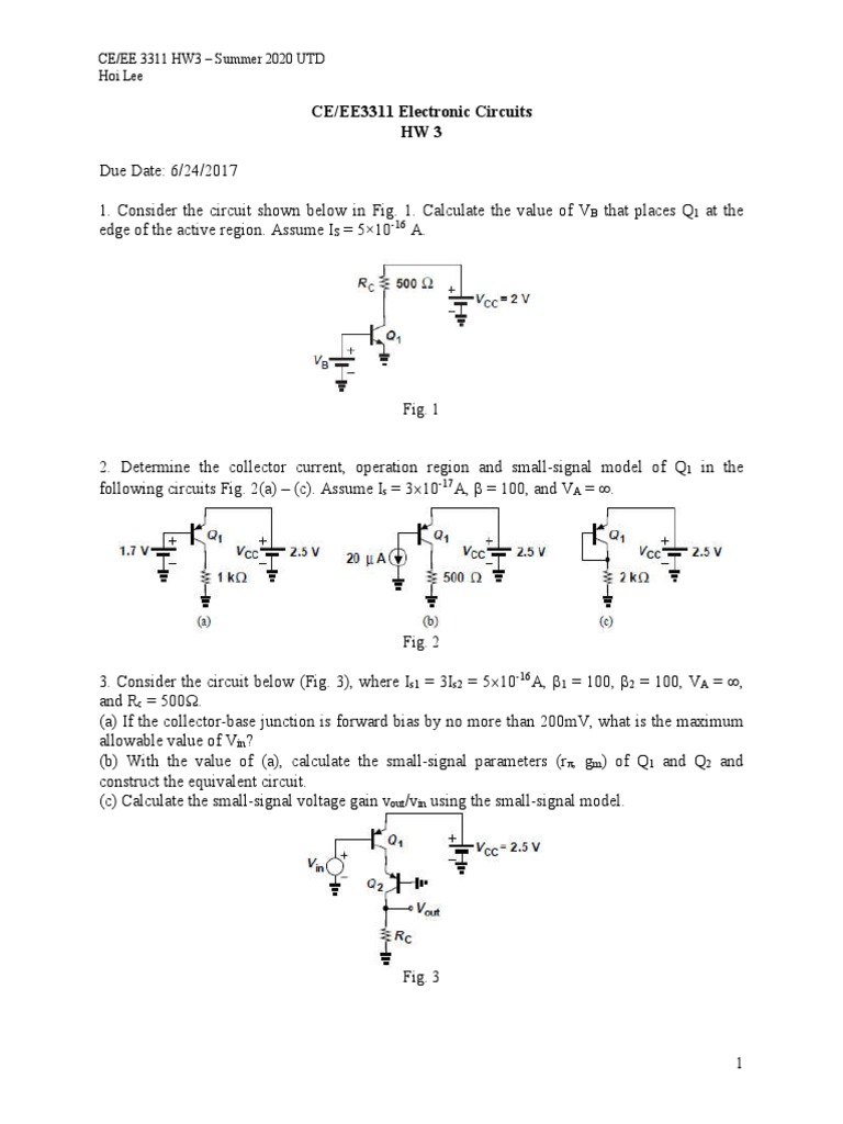 CE/EE3311 Electronic Circuits HW3 | PDF