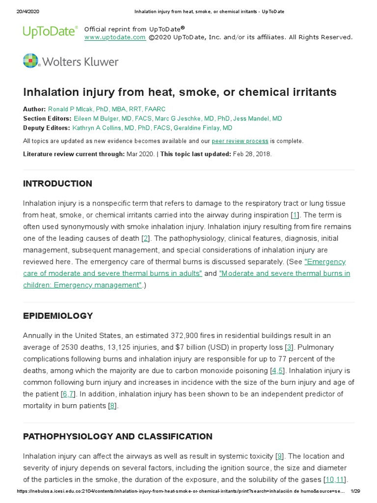 Inhalation Injury From Heat, Smoke, or Chemical Irritants | PDF ...