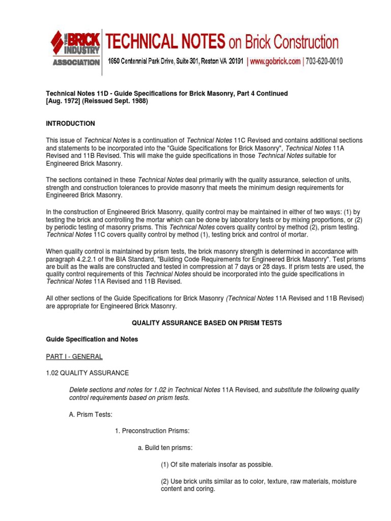 11d Guide Specifications For Brick Masonry Part 4 Continued | PDF ...