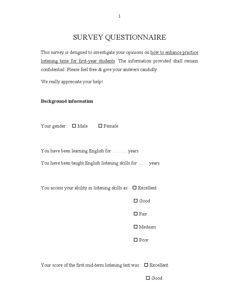 Survey Questionnaire: Background Information | PDF