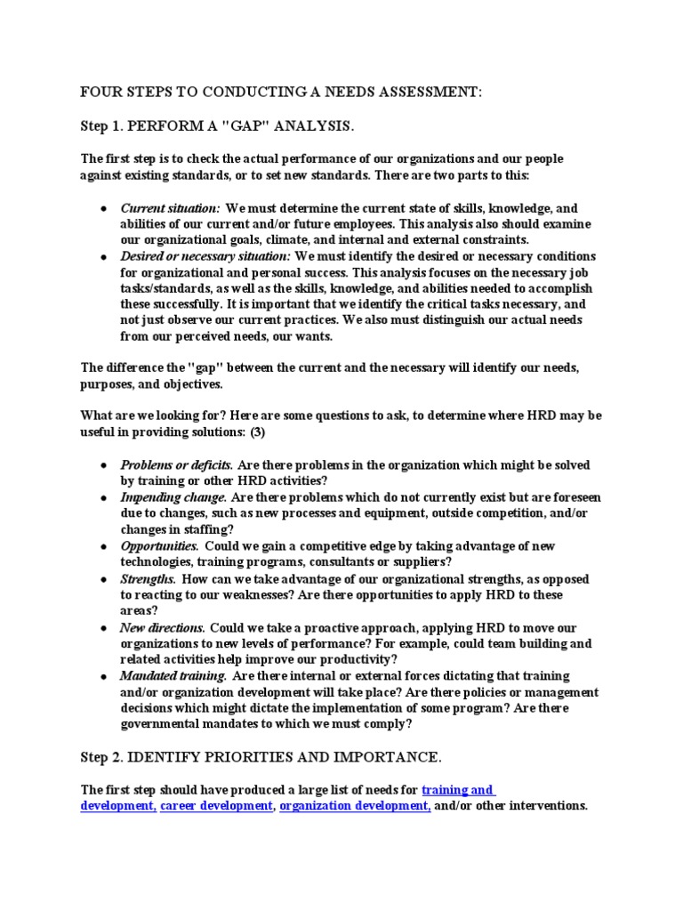 FOUR STEPS TO CONDUCTING A NEEDS ASSESSMENT