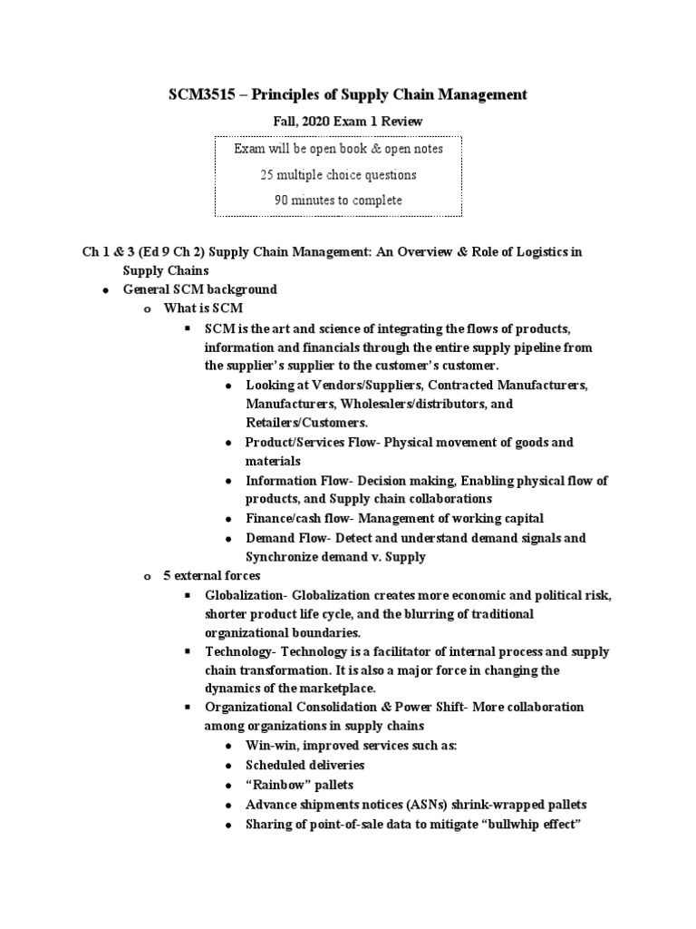 SCM 3515 Exam 1 Review Fall 2020 | PDF | Forecasting | Supply Chain SCM 3515 Exam 1 Review Fall 2020 | PDF | Forecasting | Supply Chain