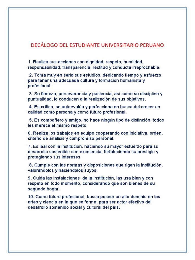 Decálogo del Estudiante Universitario | PDF | Salud y bienestar