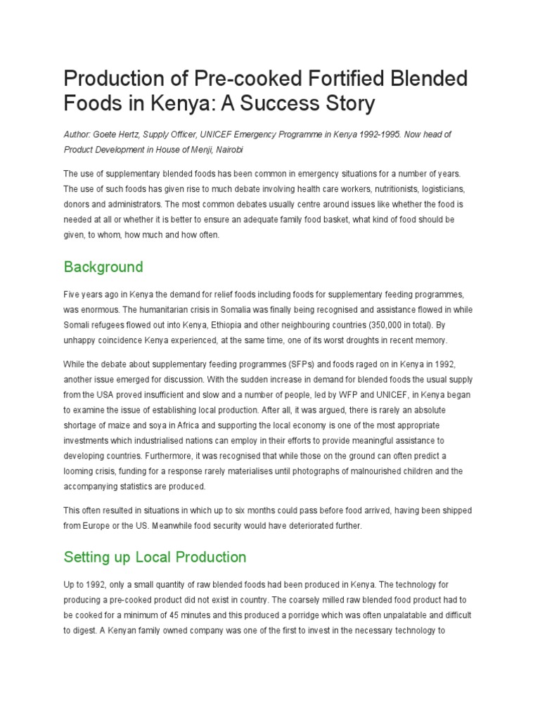 Production of Pre Cooked and Fortified Food | Download Free PDF | Flour ...