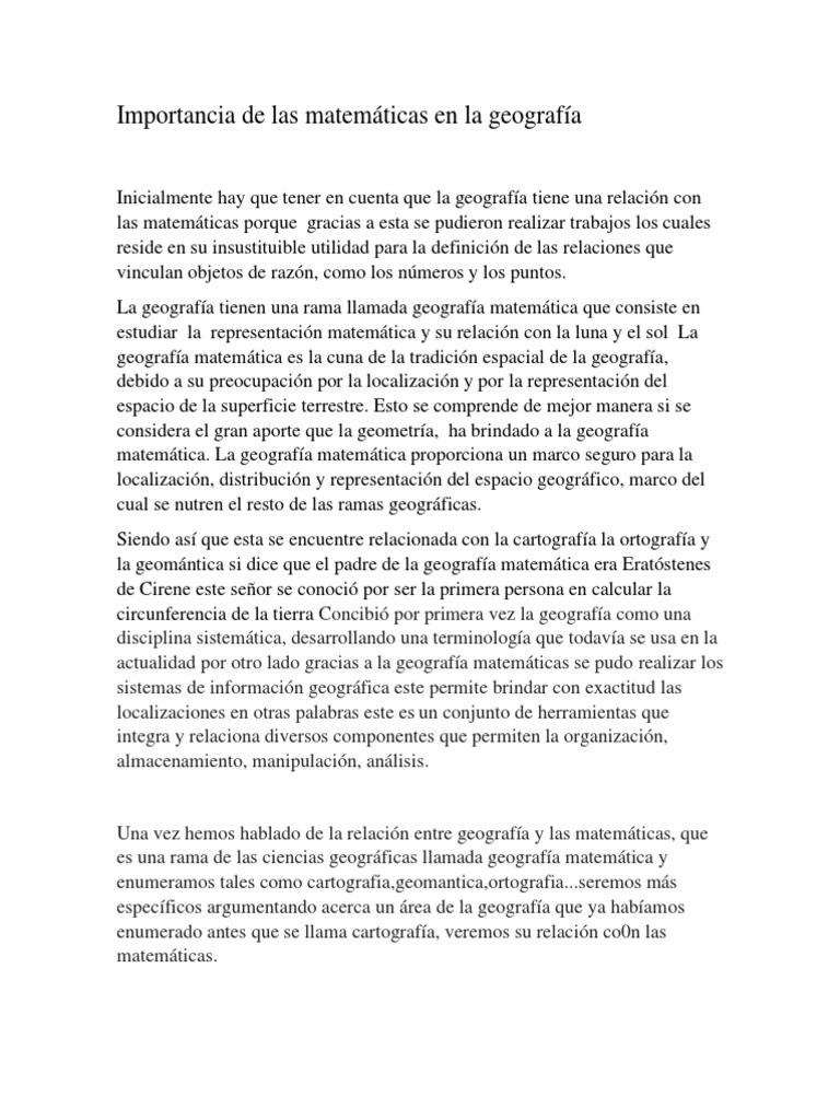 Importancia de Las Matemáticas en La Geografía | PDF | Geografía ...