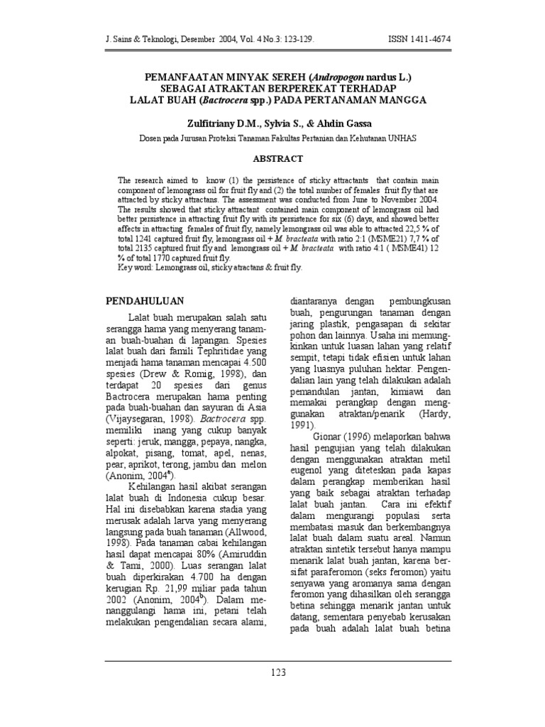Minyak Sereh Sebagai Atraktan Lalat Buah | PDF