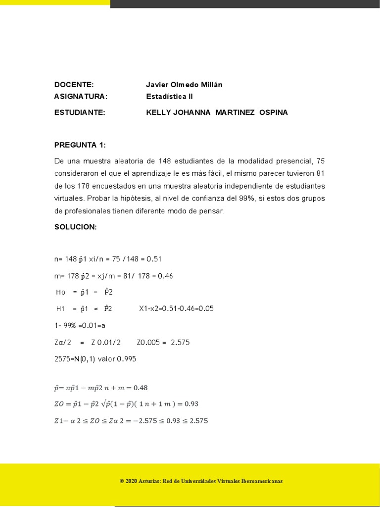 Pregunta Dinamizadora Unidad 2 Estadística Inferencial | PDF | Análisis | Métodos de evaluación