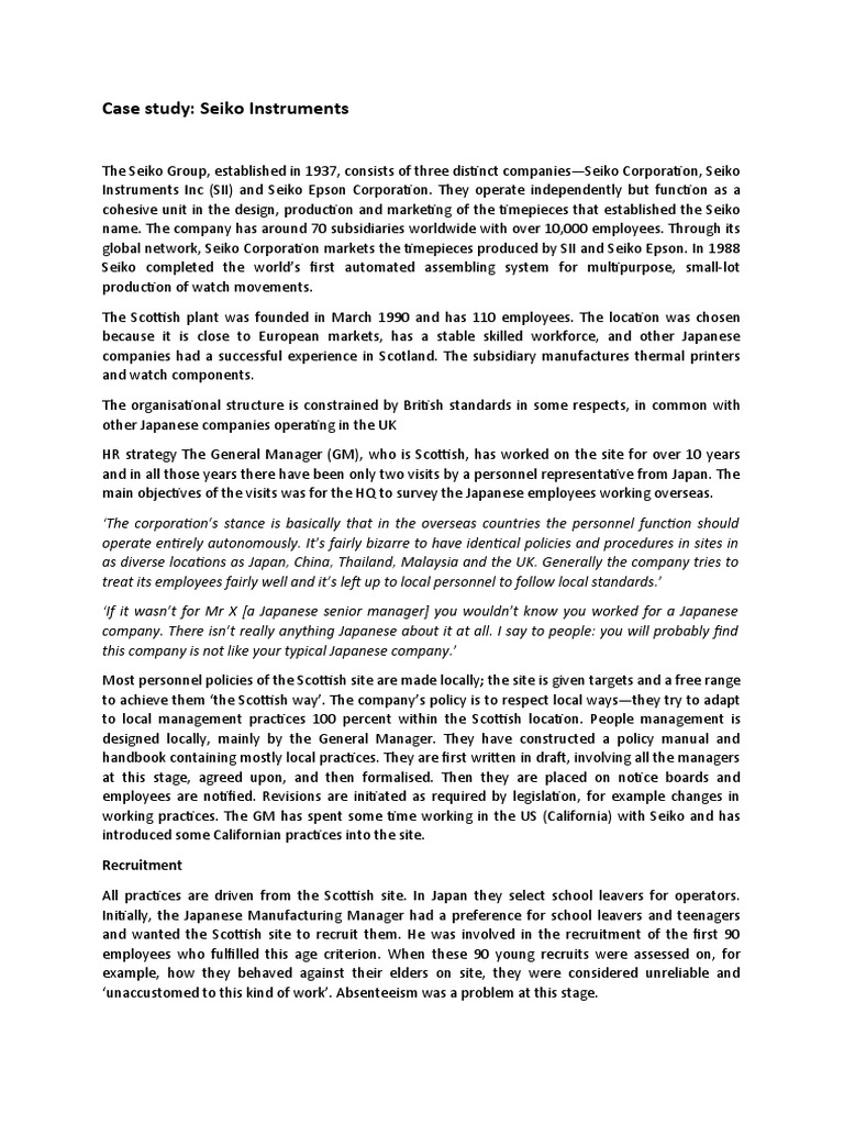 Seiko Instruments: Scottish Subsidiary Insights | PDF | Japan | Human ...