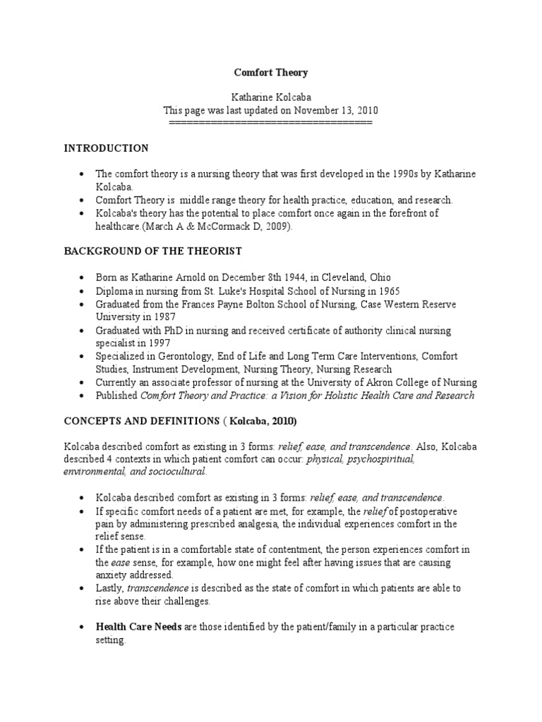 Comfort Theory | PDF | Nursing | Health Care