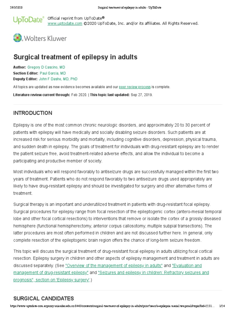 Surgical Treatment of Epilepsy in Adults - UpToDate | PDF | Epilepsy ...