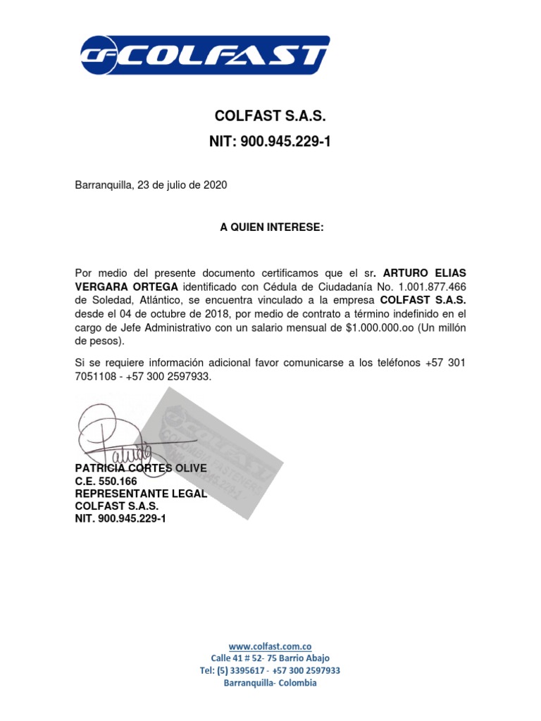 Certificado Colfast | PDF