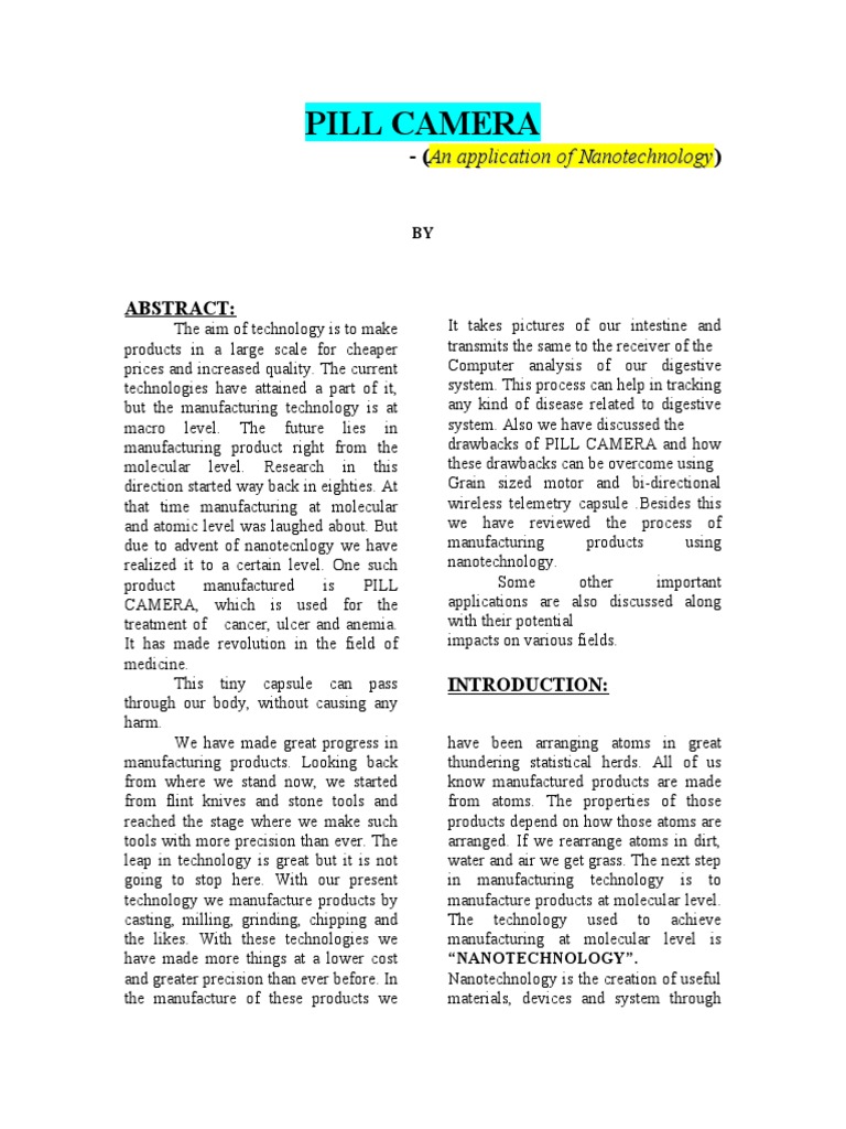 Pill Camera | PDF | Nanotechnology | Telemetry