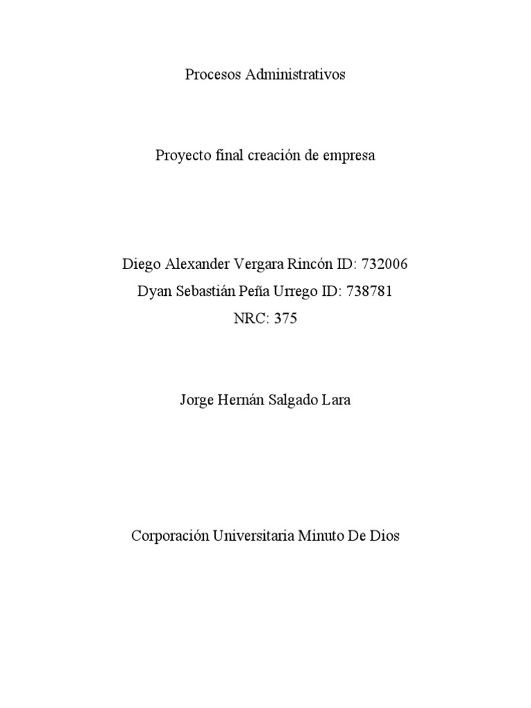 Proyecto Final Procesos Administrativos | PDF | Planificación | Liderazgo