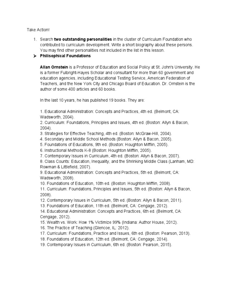 Philisophical Foundations Allan Ornstein Is A Professor of Education ...