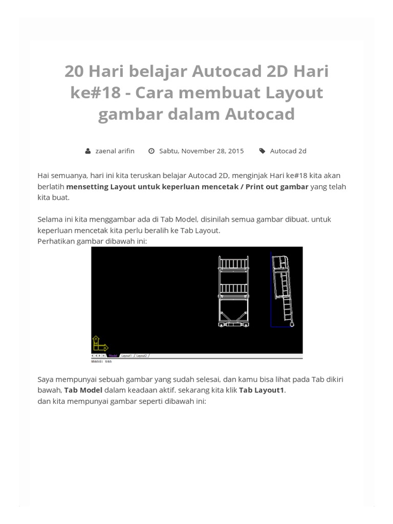20 Hari Belajar Dasar Autocad 2D Hari #18 - Cara Membuat Layout Gambar ...