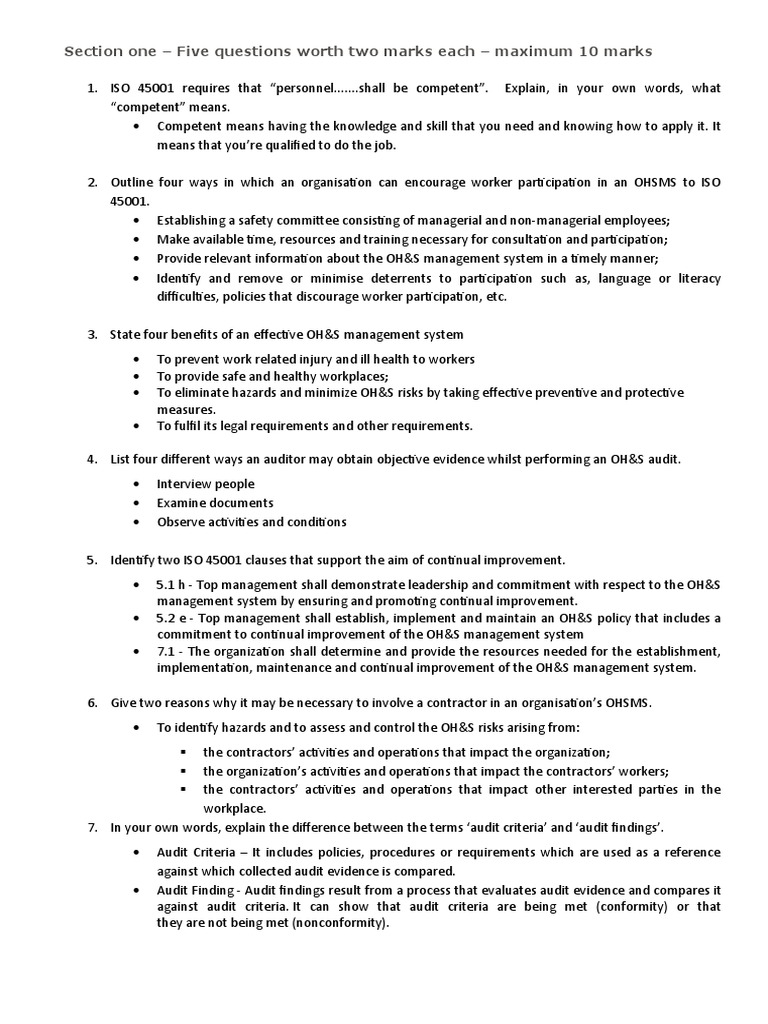 OHSMS Question Bank - 2018 Version | PDF | Internal Audit | Audit