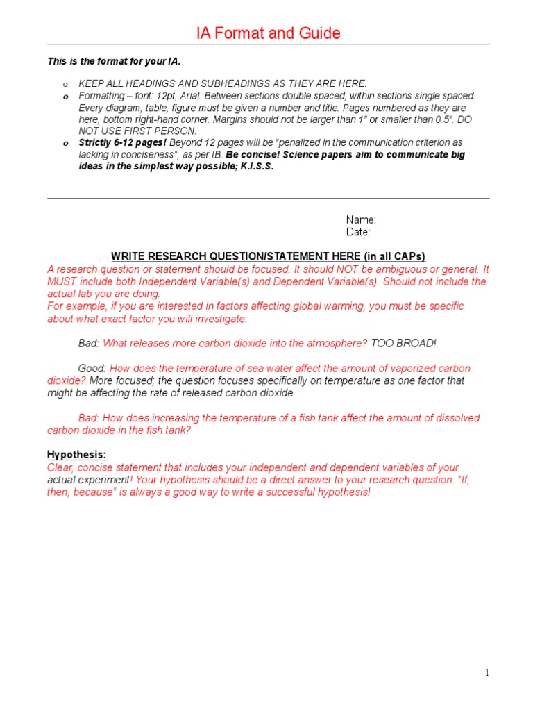 IA Format and Guide: O Keep All Headings and Subheadings As They Are ...