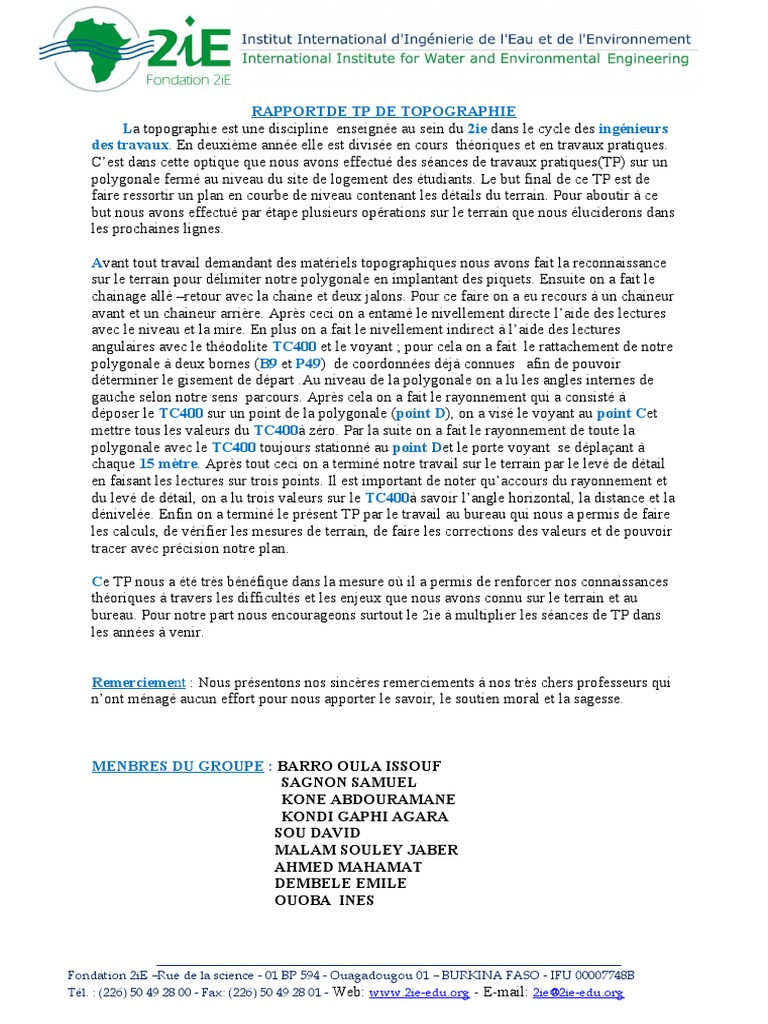 Rapport de TP de Topographie 1 | PDF | La nature | Science
