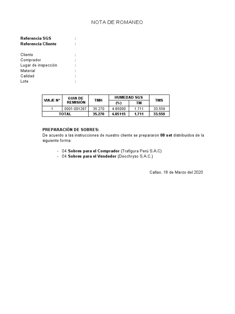Nota de Romaneo | PDF