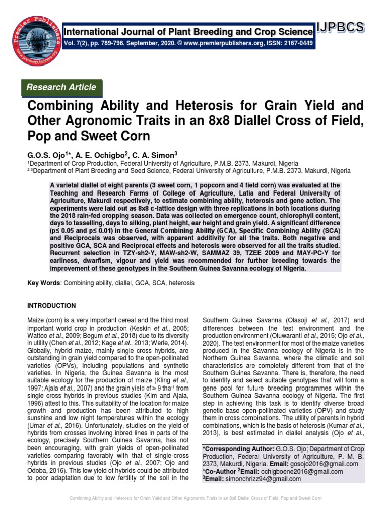 Combining Ability and Heterosis For Grain Yield and Other Agronomic ...