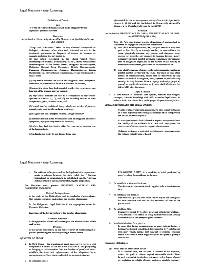 Legal Medicine | PDF | Burden Of Proof (Law) | Evidence (Law)