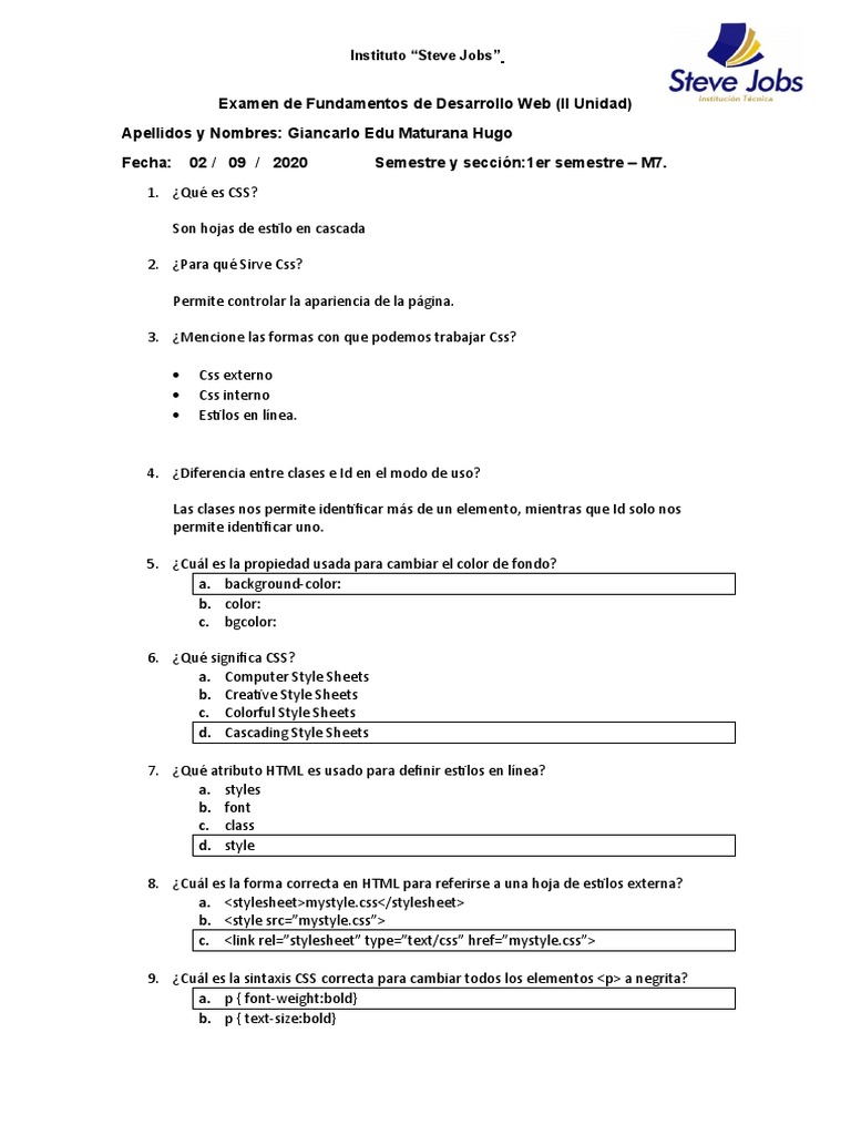 Examen de Css Oficial | PDF | Hojas de estilo en cascada ... Examen de Css Oficial | PDF | Hojas de estilo en cascada ...