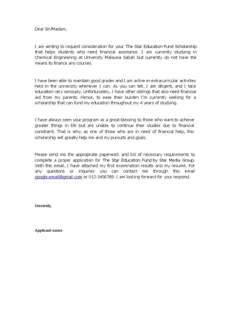 Example of Email - Scholarship Application | PDF