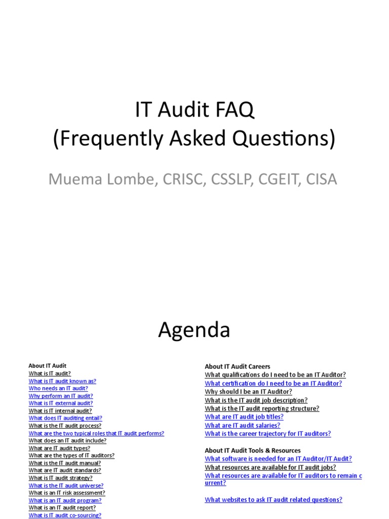 IT Audit FAQ by Muema Lombe | PDF | Faq | Audit