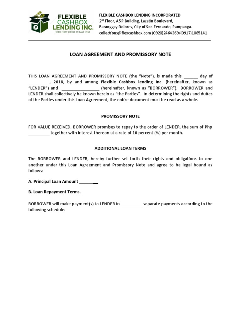Loan Agreement and Promissory Note | PDF | Loans | Promissory Note