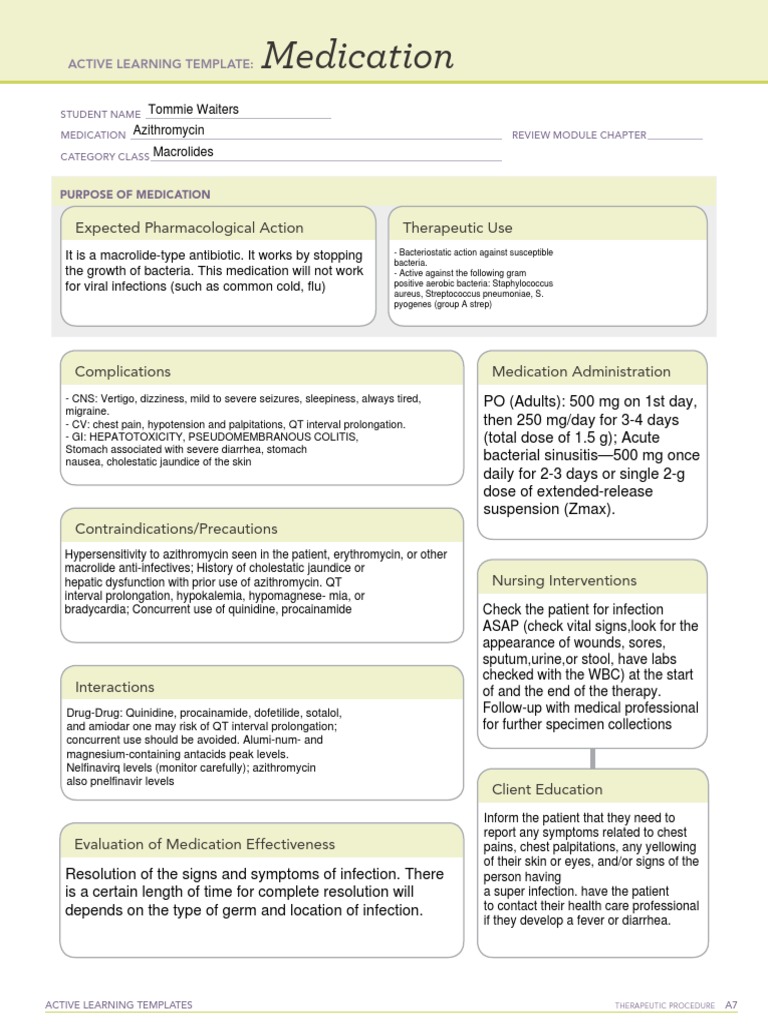 Azithromycin Medication PDF | PDF | Infection | Rtt