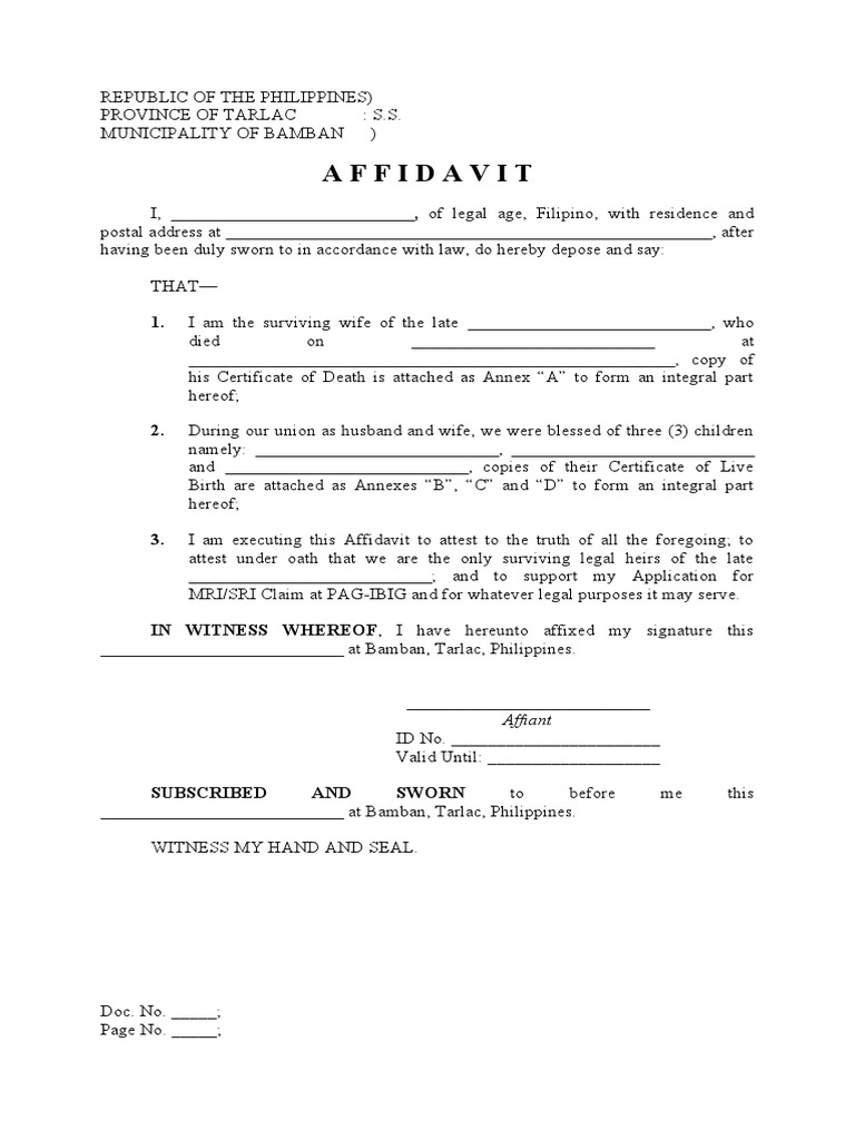Affidavit:, of Legal Age, Filipino, With Residence and | PDF