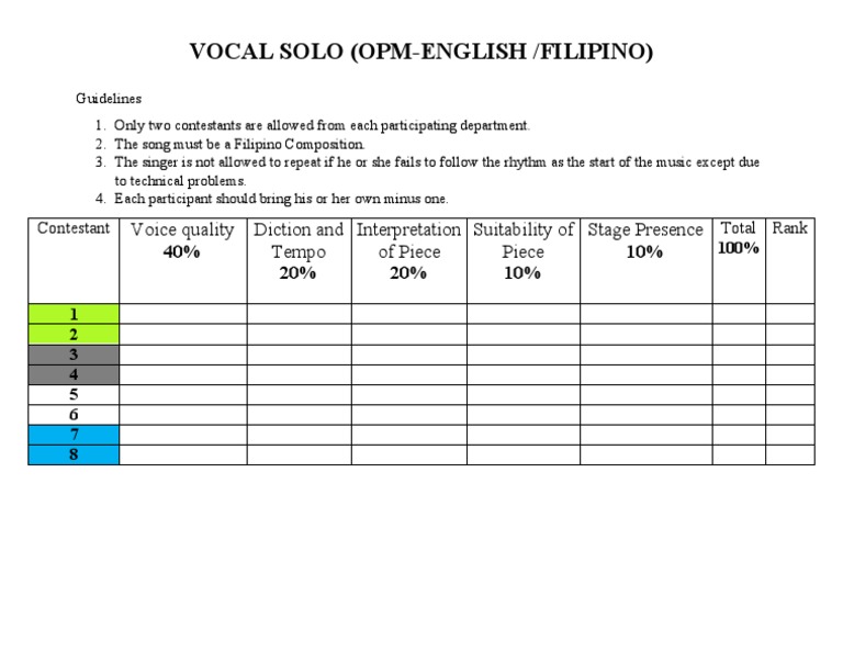 Vocal Solo (Opm-English /filipino) | PDF