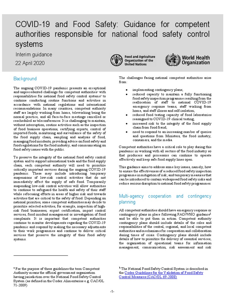 WHO 2019 nCoV Food - Safety - Authorities 2020.1 Eng | PDF | Food ...