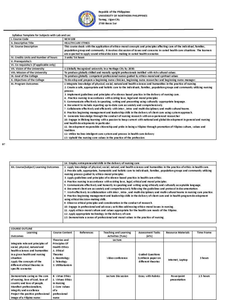 2020 Syllabi Template | Download Free PDF | Bioethics | Nursing