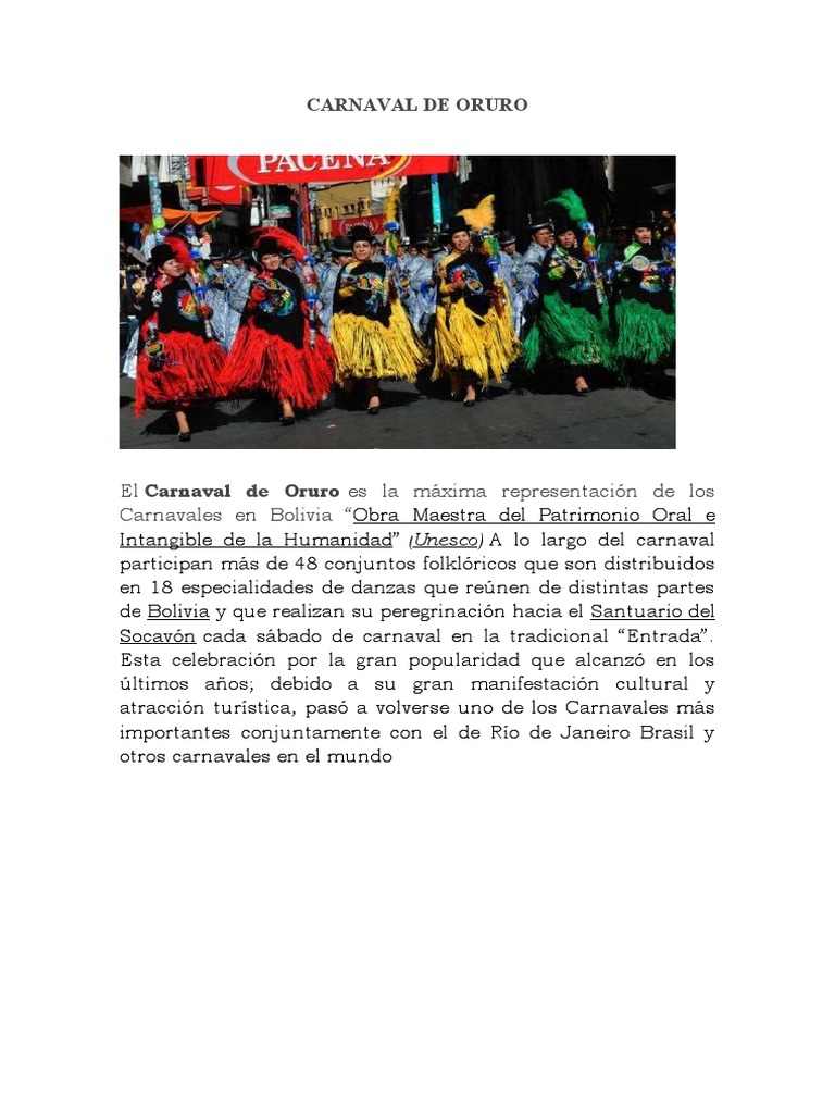 Carnaval de Oruro: Patrimonio Cultural | PDF | Ciencias sociales