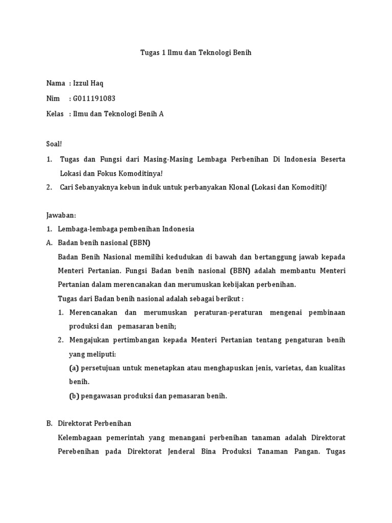 Izzul Haq - G011191083 - Tugas 1 Ilmu Teknologi Benih | PDF