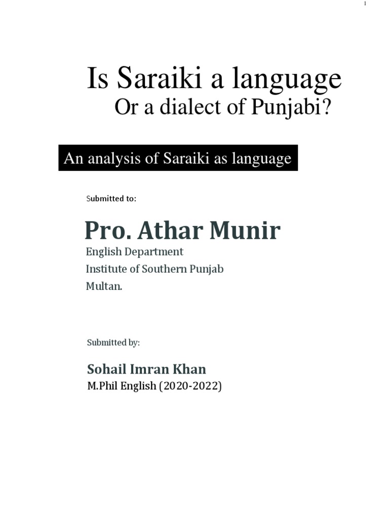 An Analysis of Saraiki as a Language: Establishing that Saraiki Meets ...