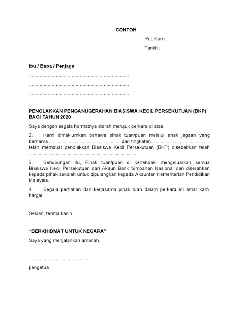 Contoh Surat Penolakkan BKP | PDF