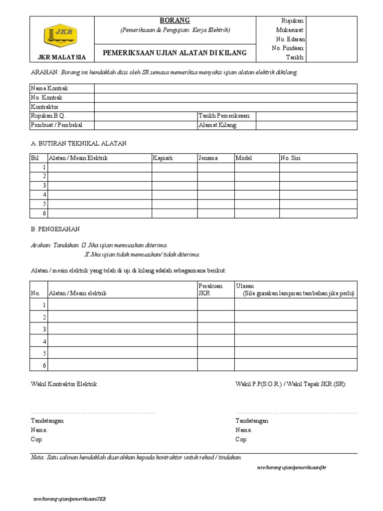 Borang Pemeriksaan JKR | PDF | Teknologi & Rekayasa