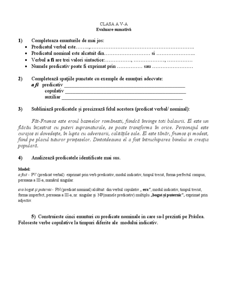 Evaluare Predicatul Verbel Nominal | PDF