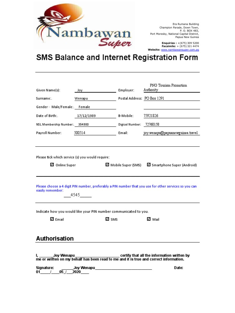 SMS Balance and Internet Registration Form: Authorisation | PDF | Mail ...