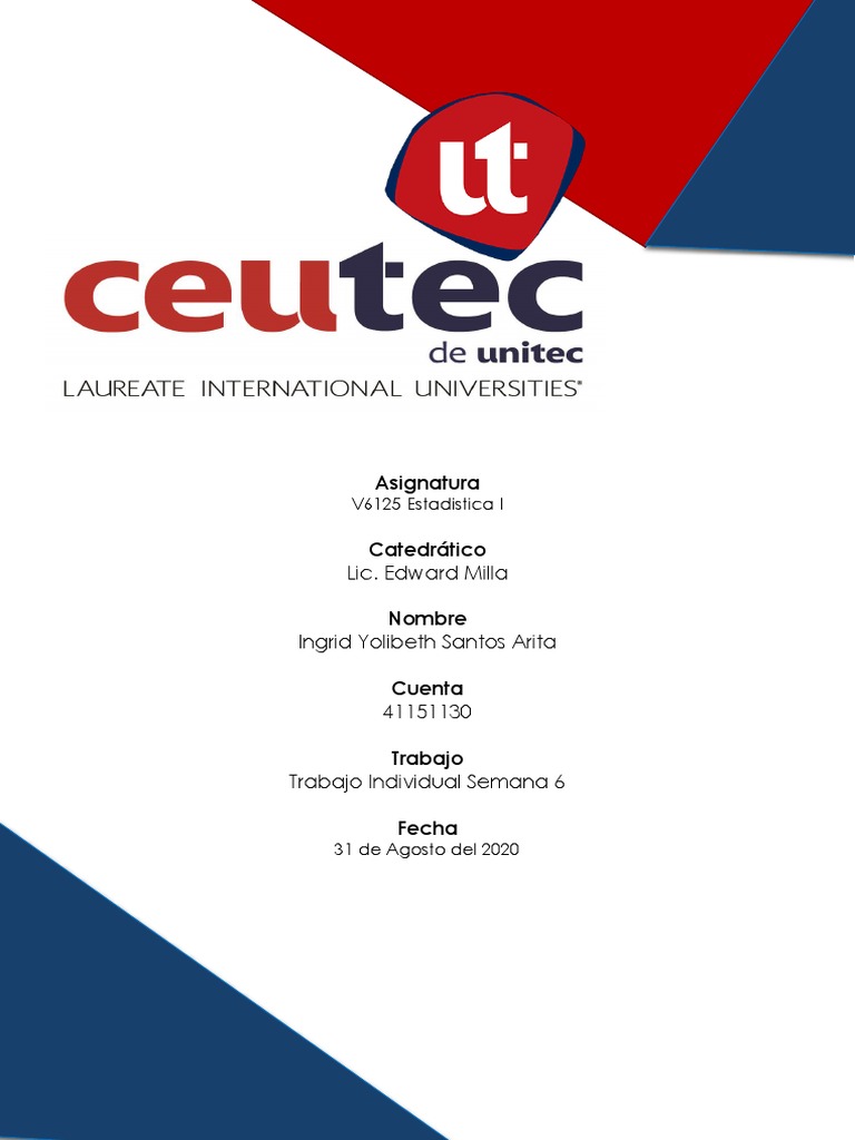 Santos - Ingrid - Tarea S#6 PDF | PDF | Probabilidad | Probabilidades y estadísticas